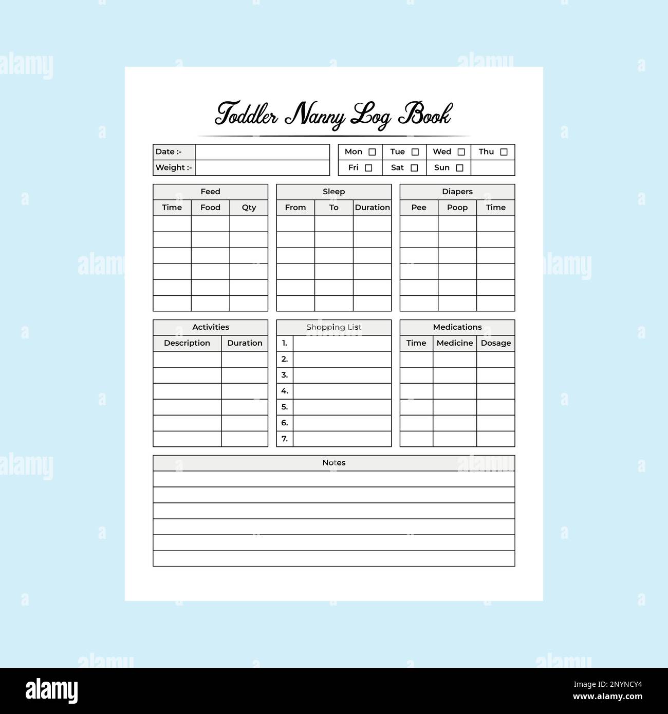 Toddler nanny KDP interior notebook. Toddler information, feeding, and ...