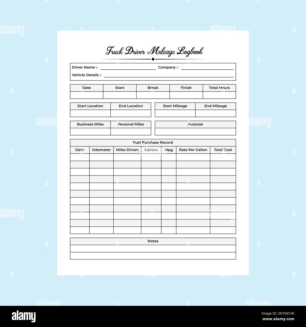 Truck driver KDP interior journal. Truck fuel purchase checker and ...