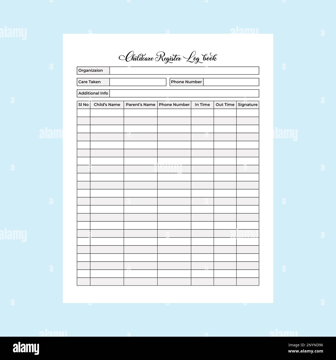 Childcare register KDP interior journal template. Children's daycare ...
