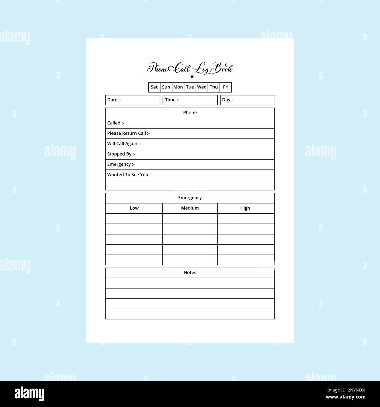 Phone call log book KDP interior. Business daily phone call tracker and ...