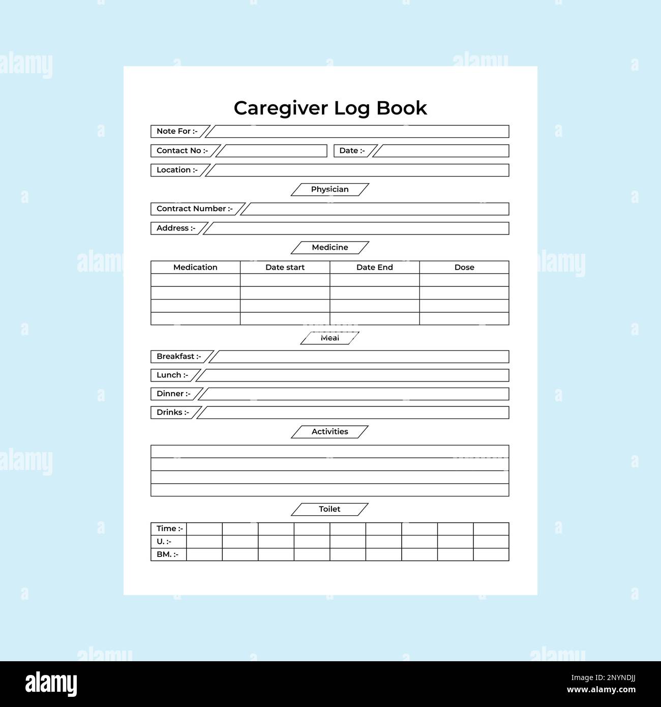 Caregiver KDP interior notebook template. Physician daily routine and ...