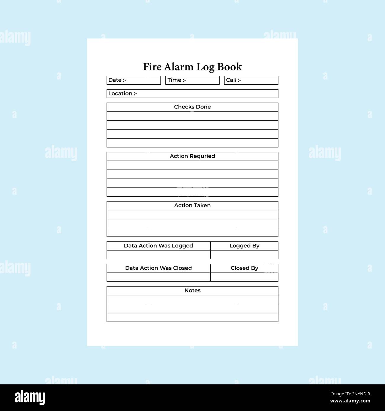 Fire alarm notebook KDP interior. Fire department information checker ...