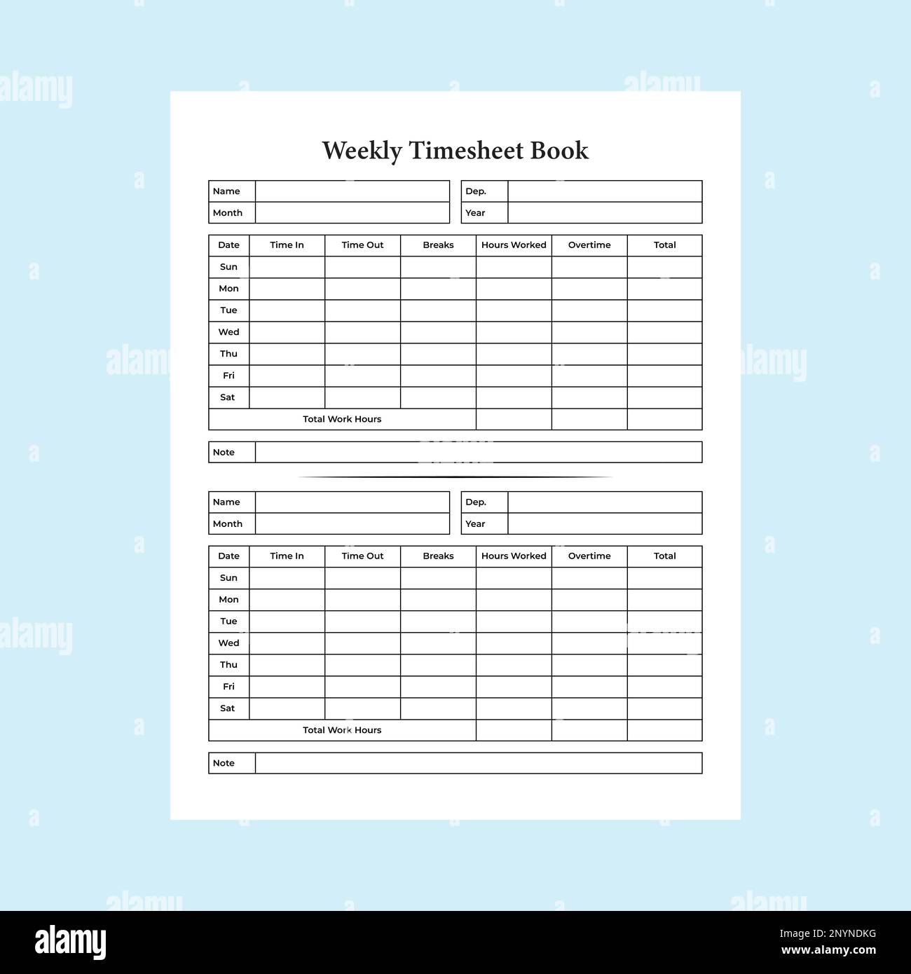 Weekly timesheet log book KDP interior. Business and office employee ...