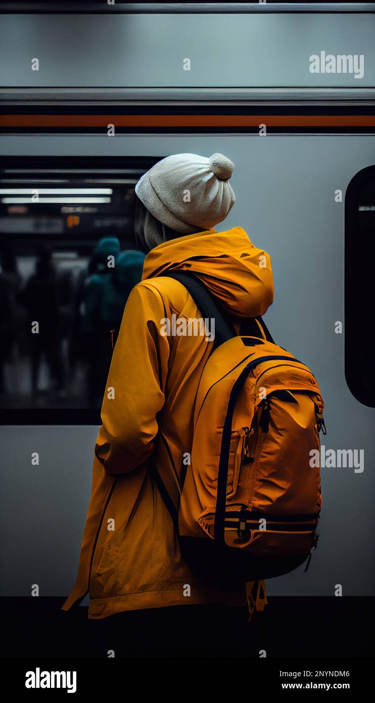 Young traveler back view. Back view of backpacker standing at urban ...
