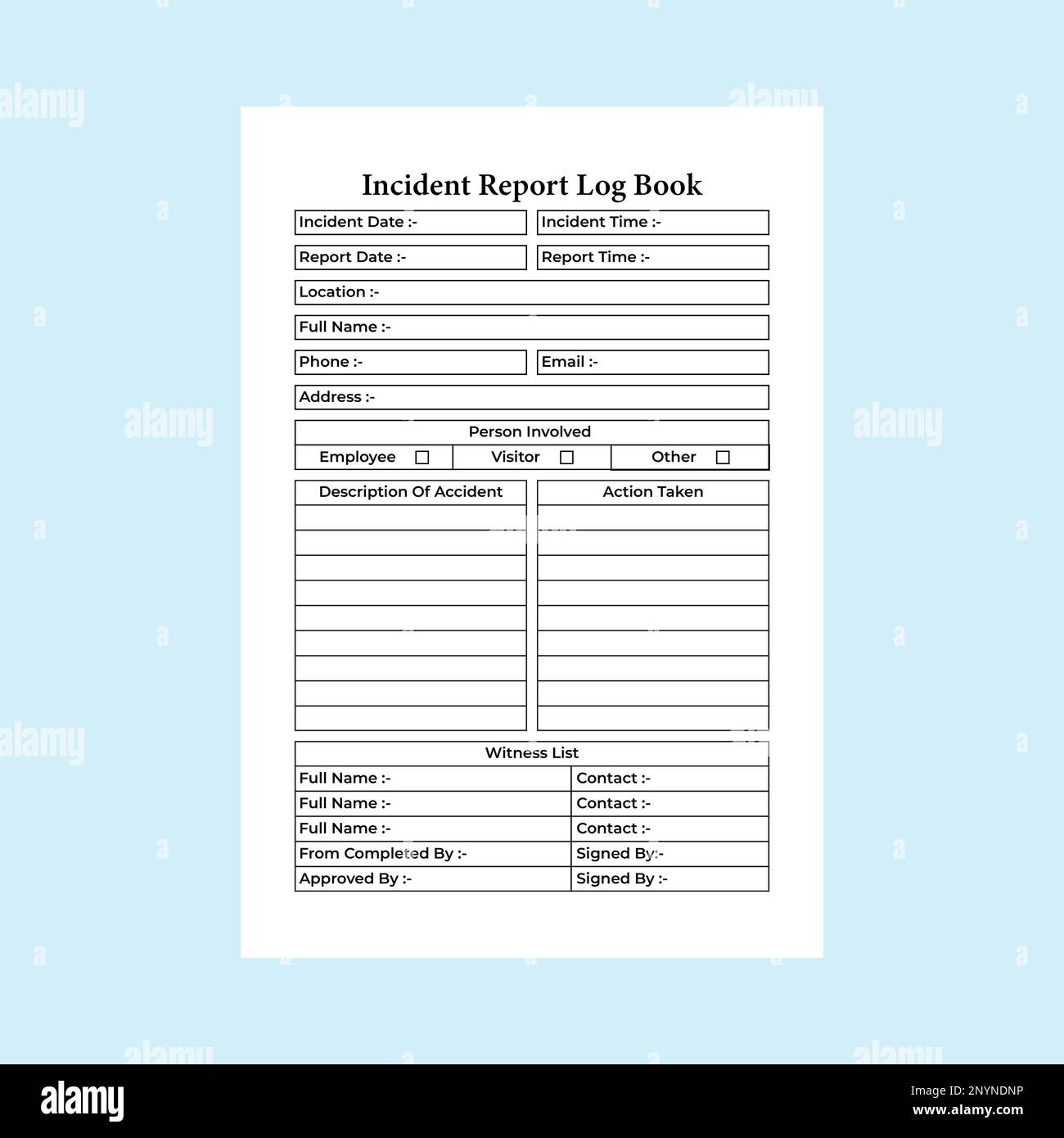 Incident report KDP interior notebook. Incident information tracker and ...