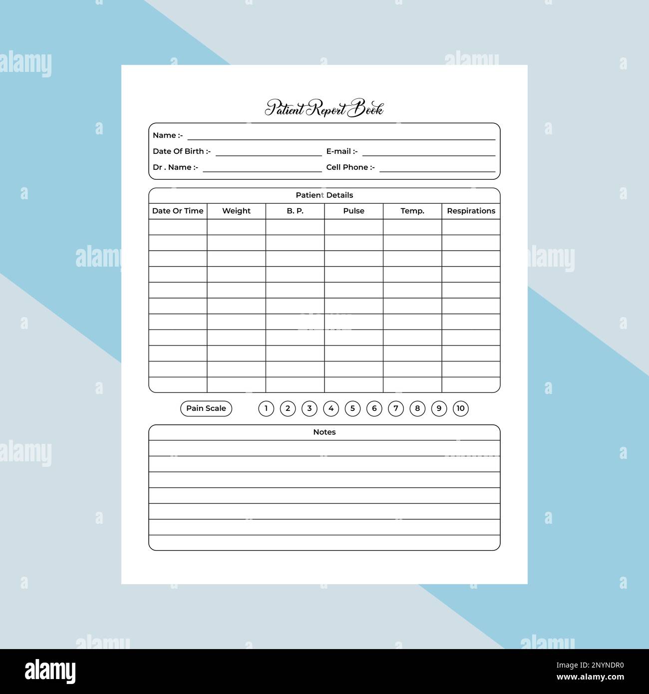 Nurse medical report notebook KDP interior. Patient medical report and ...