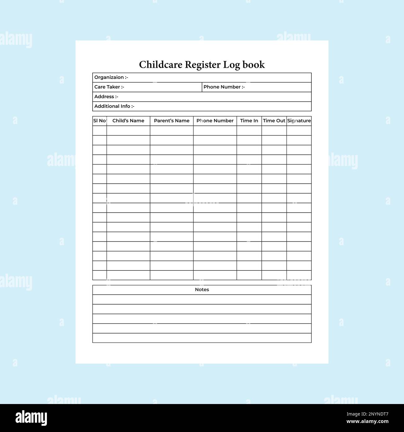 Childcare register log book hi-res stock photography and images - Alamy