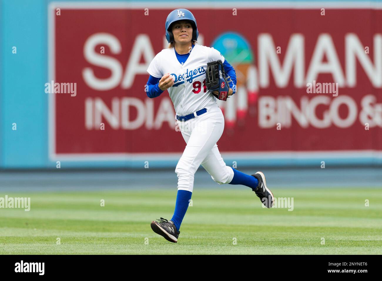 LOS ANGELES, CA - JUNE 11: Ball girl during the MLB regular season game ...