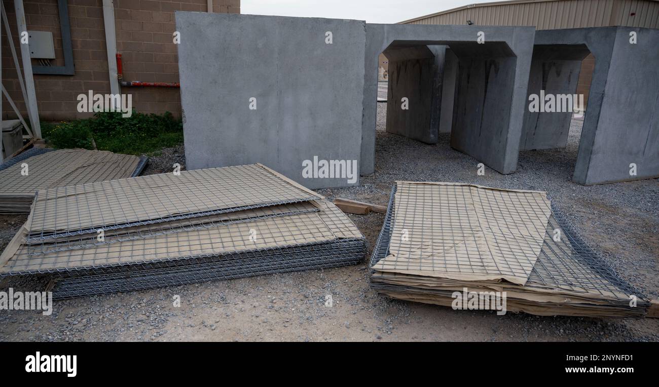 Supplies are prepared to be made into a new bunker at Ali Al Salem Air ...