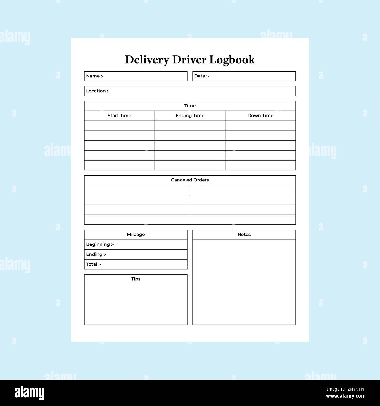 Delivery driver notebook KDP interior. Home delivery service ...