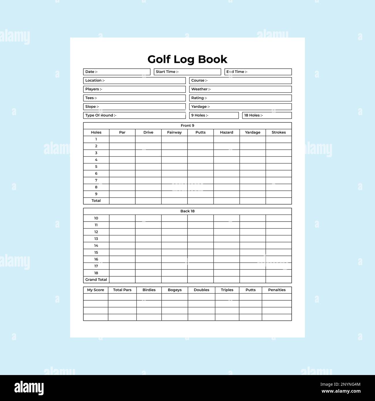 Golf journal KDP interior. Golf game score information recorder and ...