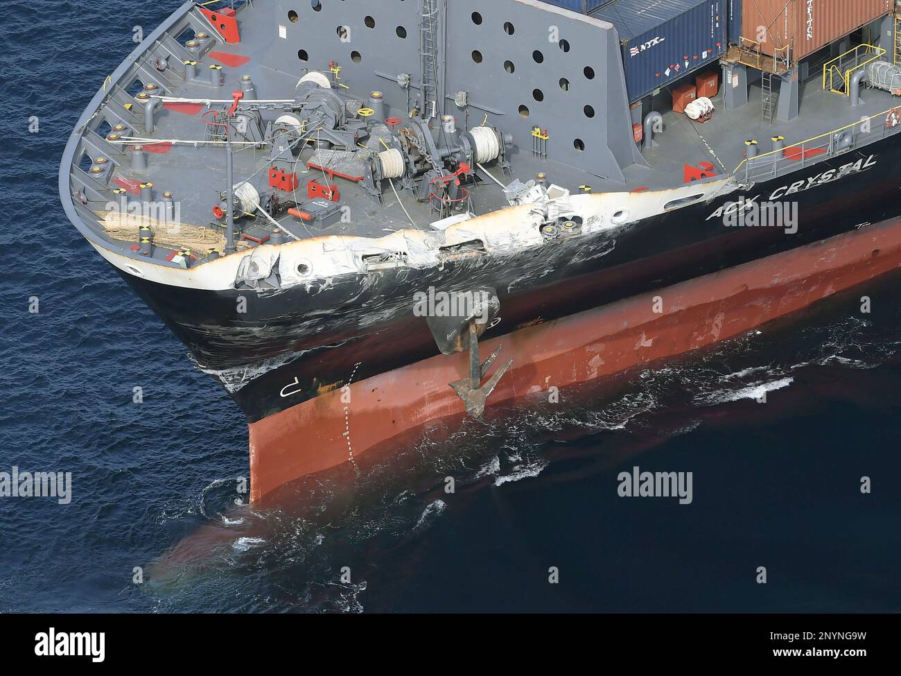 The damage of Philippine-registered container ship ACX Crystal is seen ...