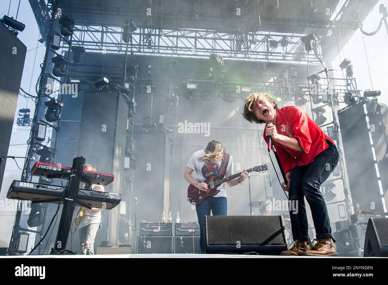 Matt Shultz and Matthan Minster of Cage The Elephant performs during ...