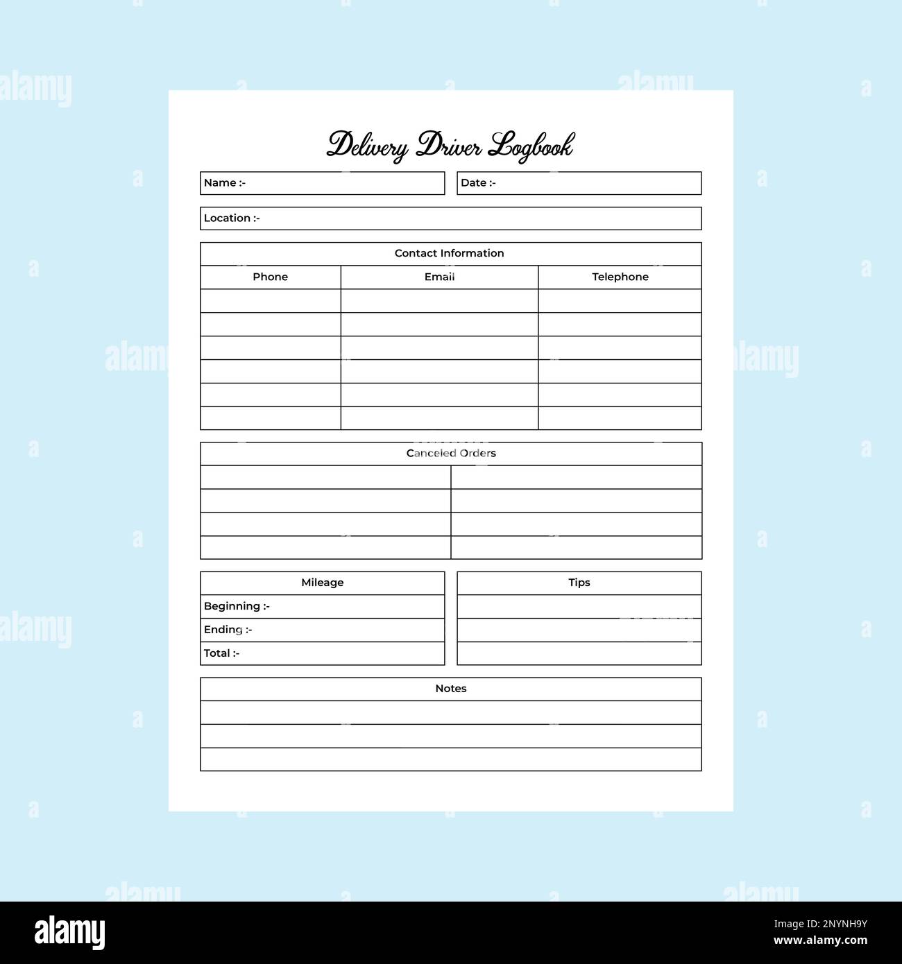 Delivery driver log book KDP interior. Online shopping delivery tracker ...