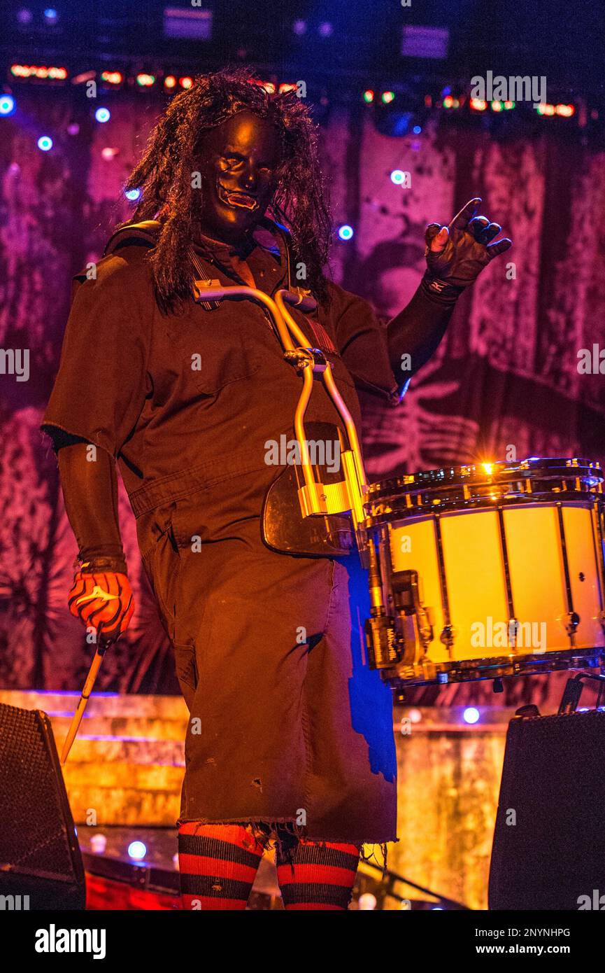 Shawn "Clown" Crahan of Slipknot performs at Champions Square on April ...