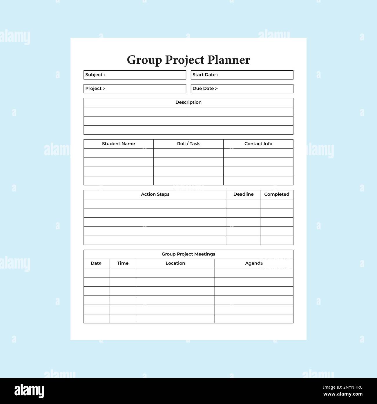 Group project planner KDP interior. Student's group project organizer ...