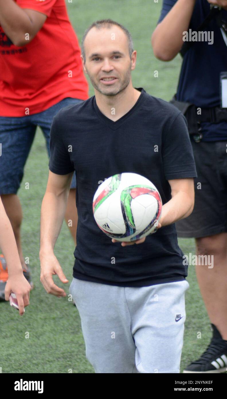 Spanish football player Andres Iniesta prepares to kick the ball during ...