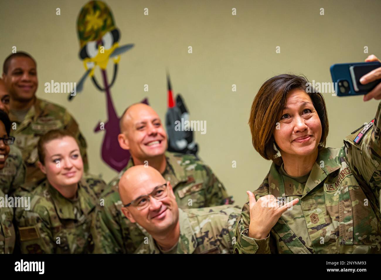 Chief Master Sgt. of the Air Force JoAnne S. Bass takes a selfie with ...