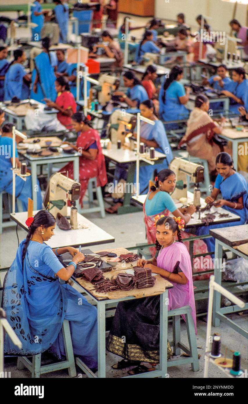 India, Tamil Nadu, Ratipet. Women at work in a shoe factory Stock Photo ...