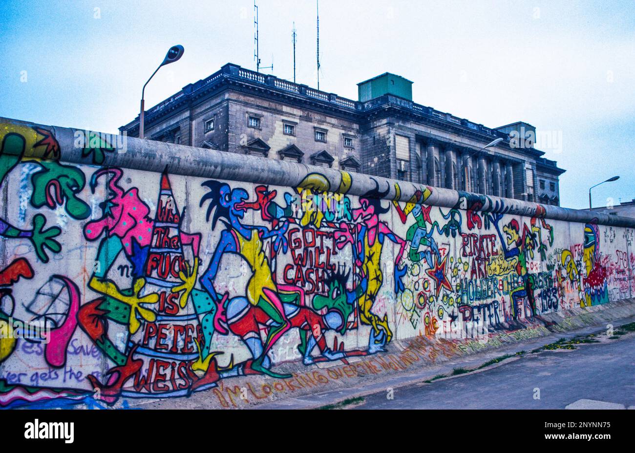 Germany, Berlin; graffiti on a part of the Wall, seen from former West ...