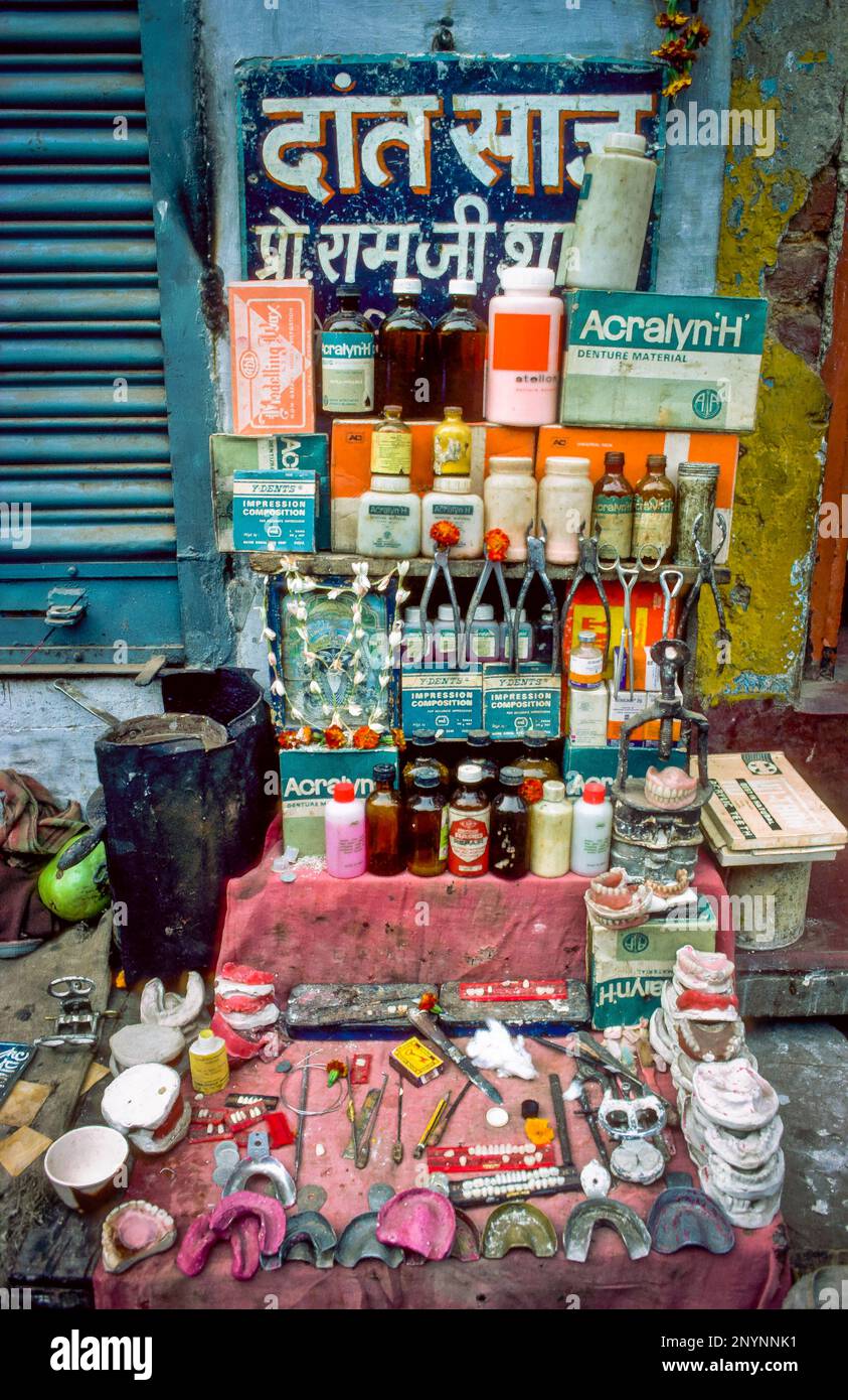 India, Calcutta. Materials from dentist at work on the street Stock ...
