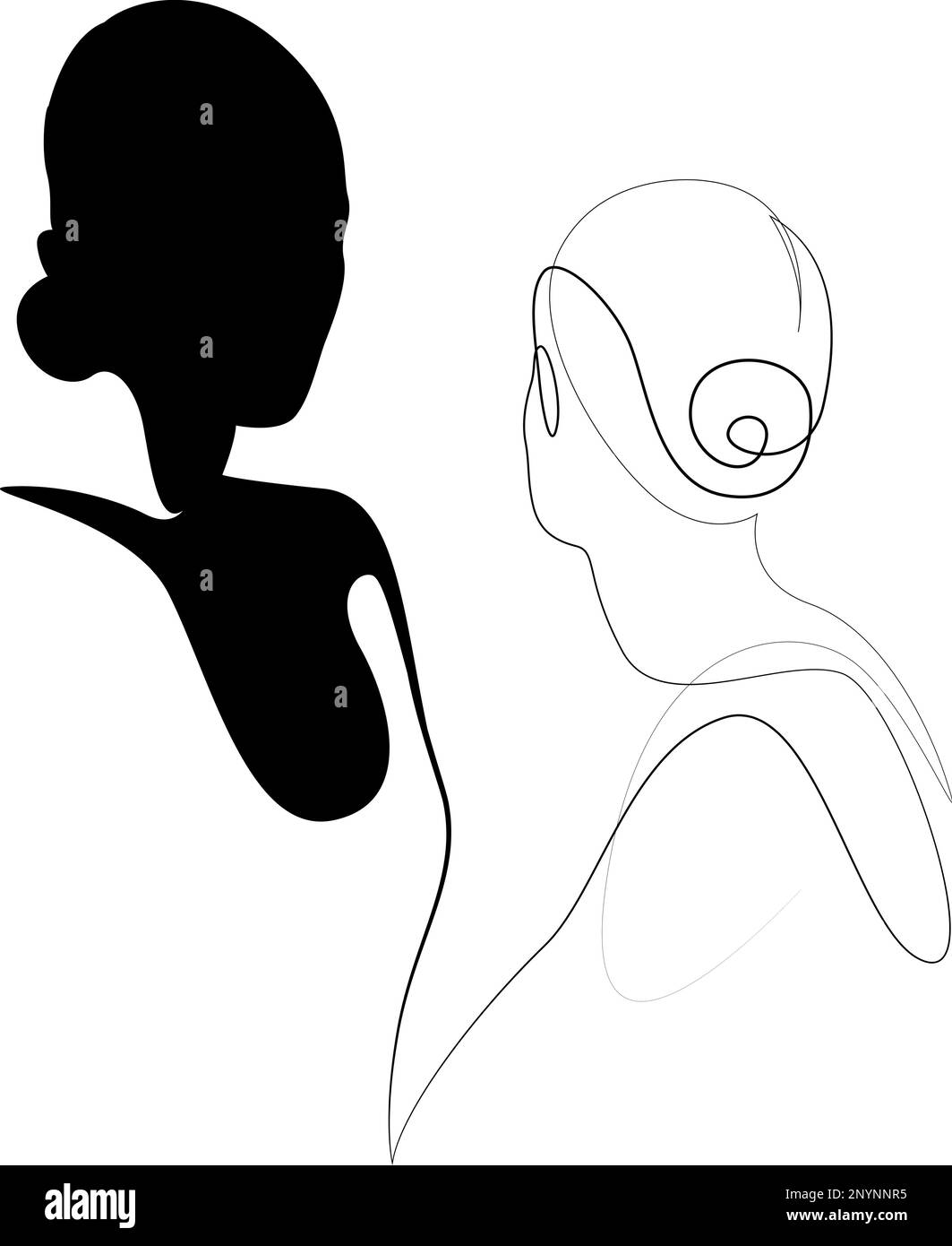 Young woman talking to his shadow. Continuous line drawing. Vector ... Young woman talking to his shadow. Continuous line drawing. Vector ...