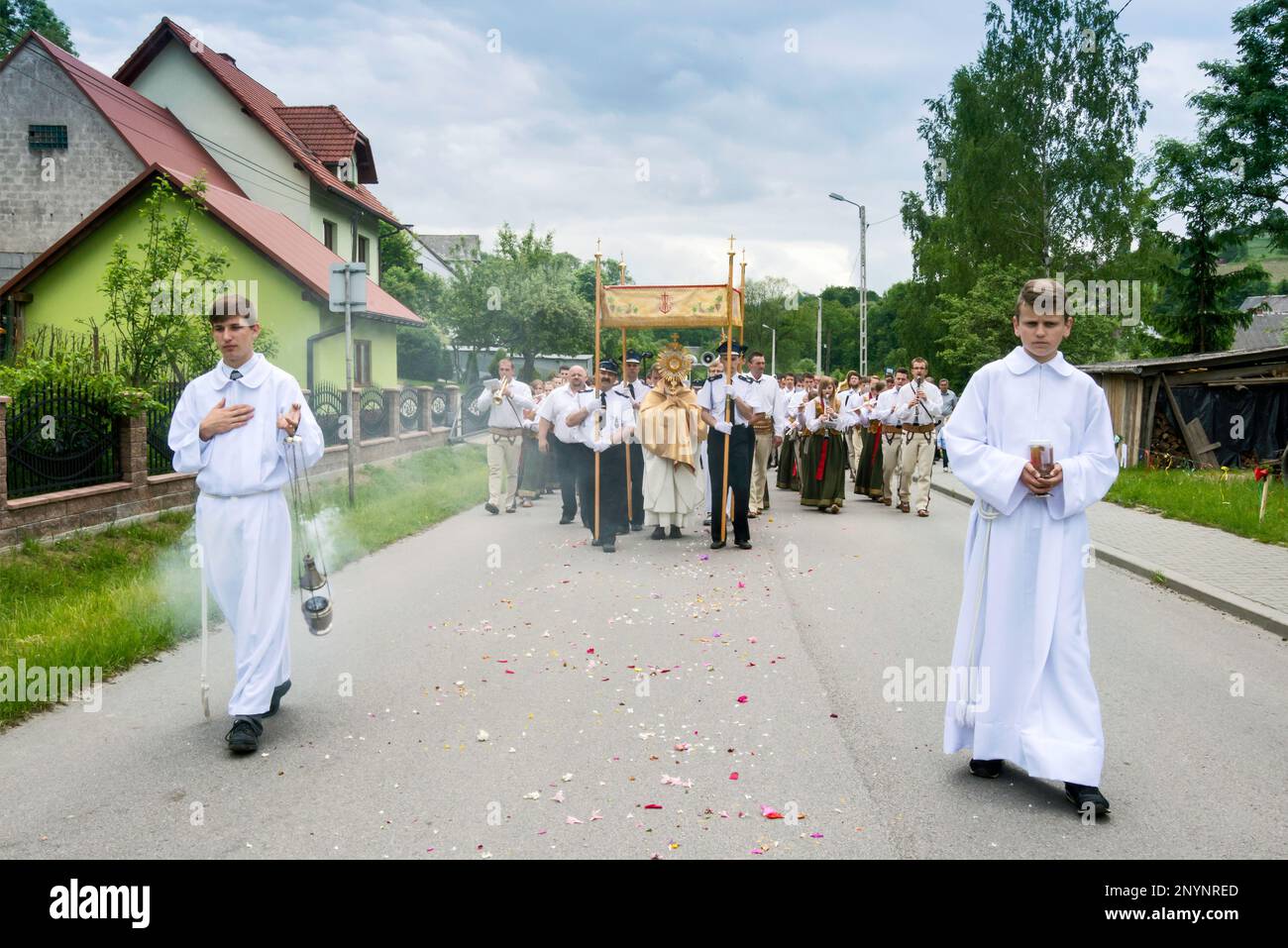 Altar servers with incense, Corpus Christi procession in Skomielna ...