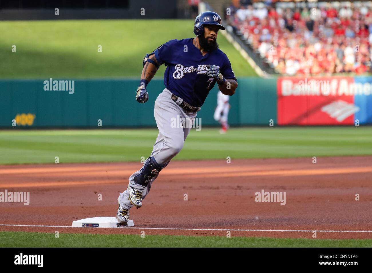 ST. LOUIS, MO - JUNE 14: Milwaukee Brewers' Eric Thames touches third ...