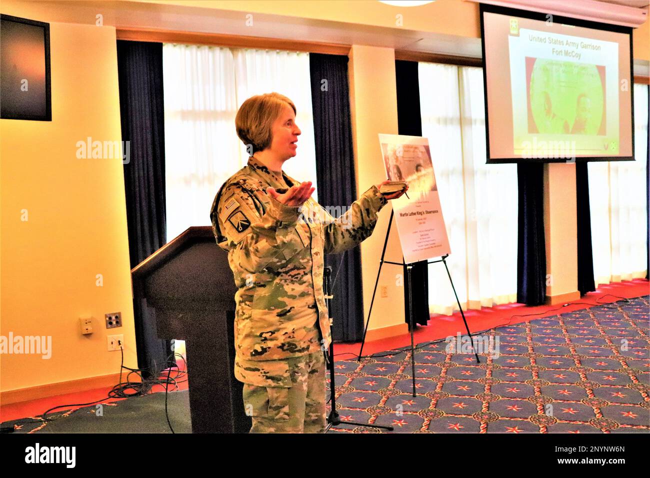 Chaplain (Lt. Col.) Amy Noble with the Fort McCoy Garrison Religious Support Office gives the ...