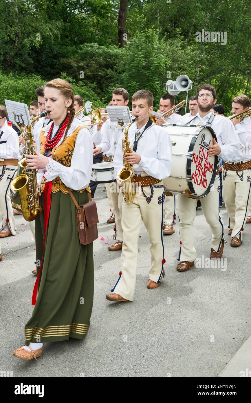 Marching band musicians wearing folk clothes, Corpus Christi ...
