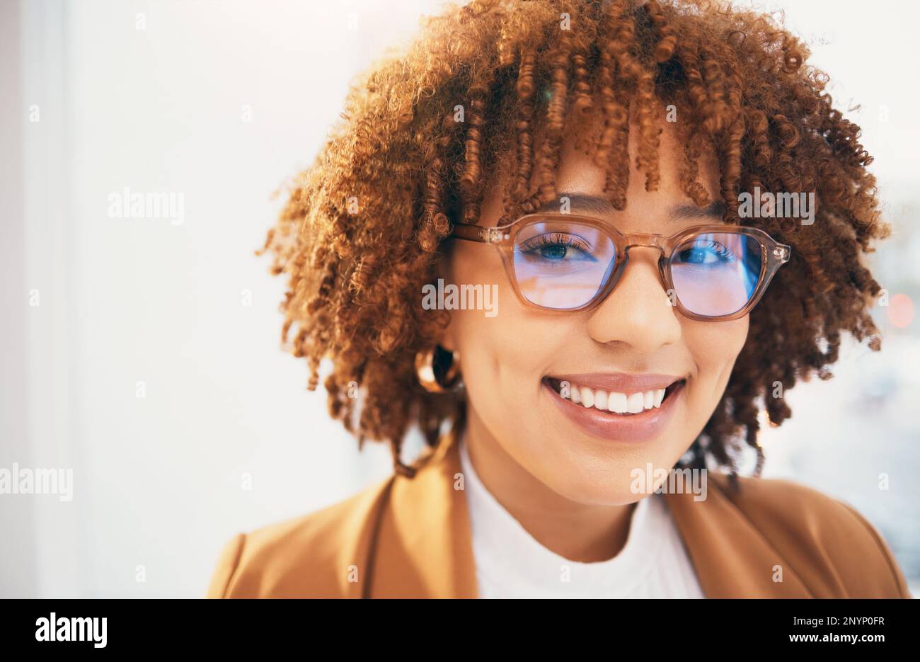 Optometry, glasses and portrait of black woman vision, eye care and ...