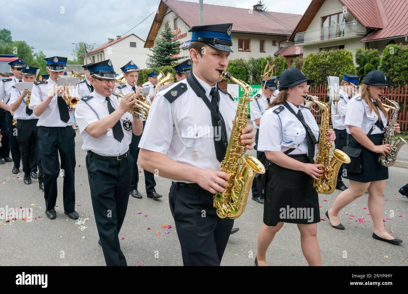 Volunteer firefighters marching band performing at Corpus Christi ...