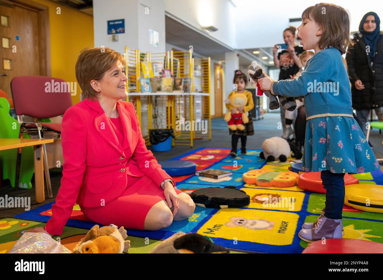 First Minister Nicola Sturgeon with Charlotte Thompson, aged 3, during ...