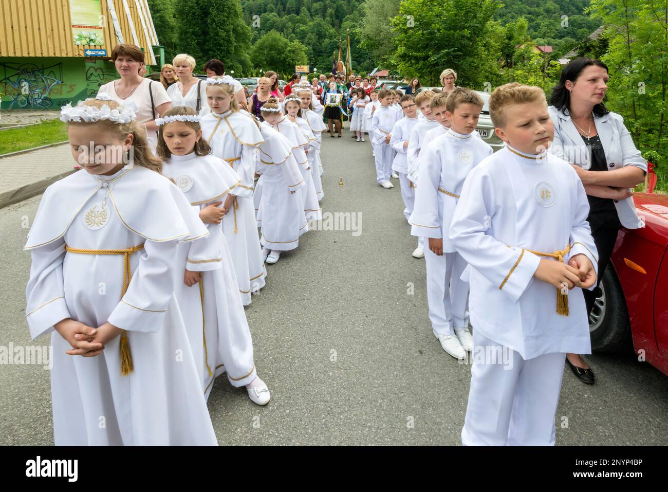 Young boys and girls in First Communion clothes, Corpus Christi ...