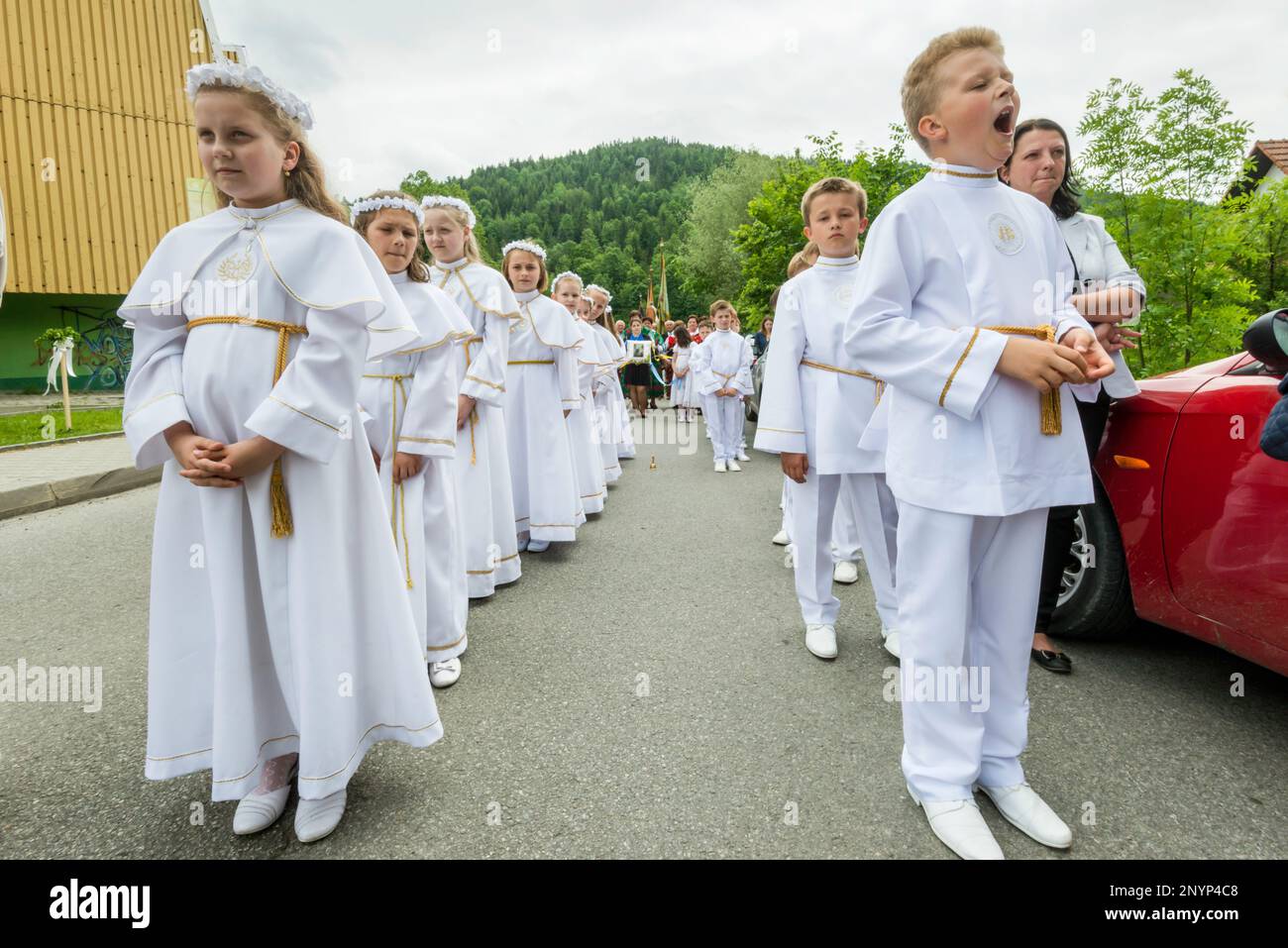 Young boys and girls in First Communion clothes, Corpus Christi ...
