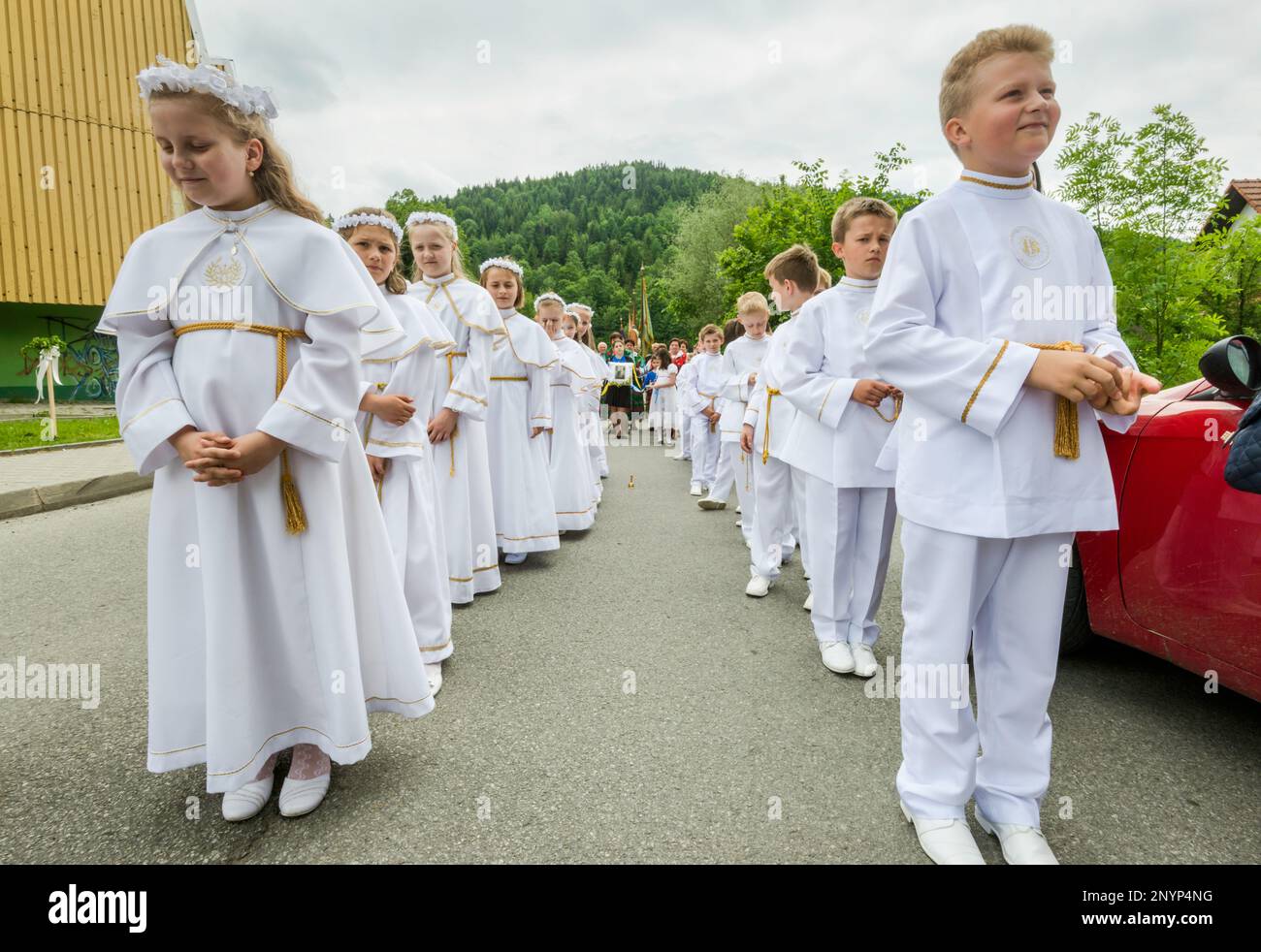 Young boys and girls in First Communion clothes, Corpus Christi ...