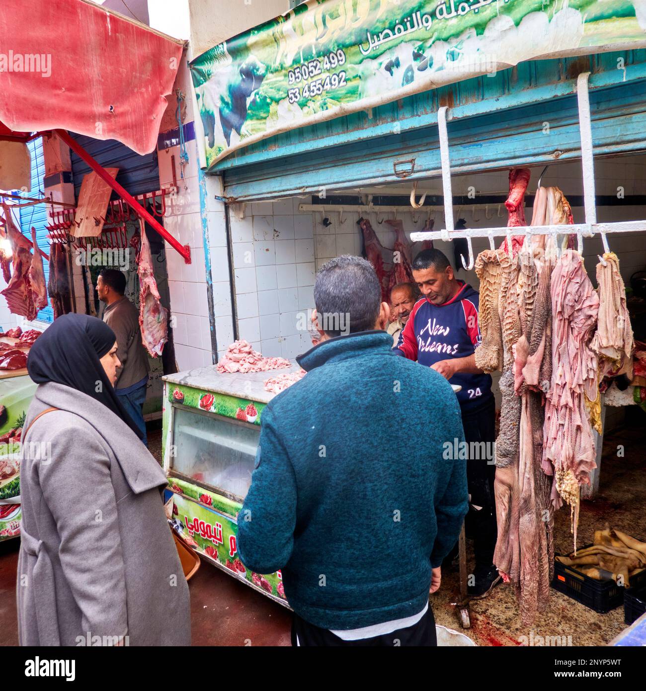 Sousse, Tunisia, February 2, 2023 Meat vendors and butchers in the ...