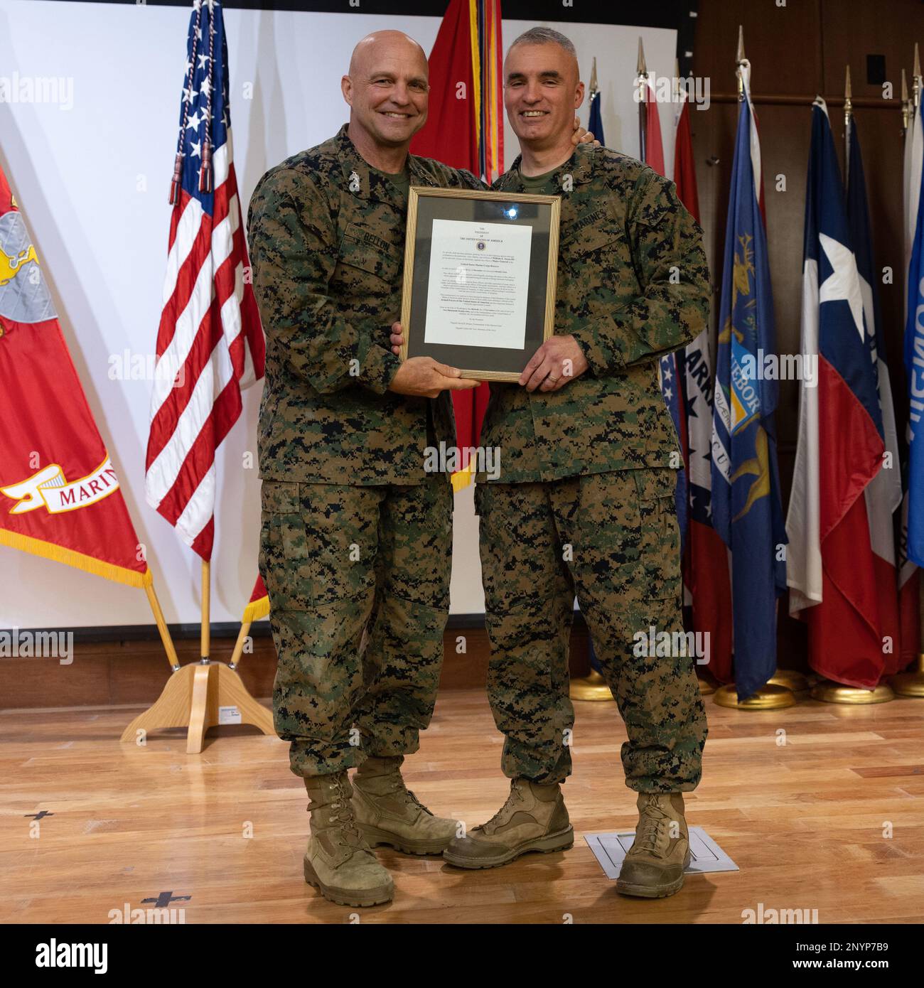 U.S. Marine Corps Lt. Gen. David G. Bellon, left, commander of Marine ...