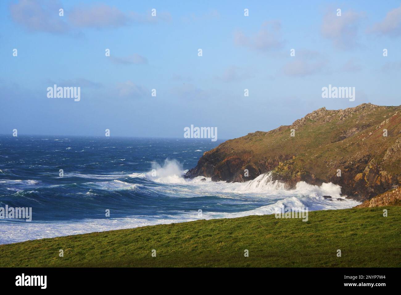 Surf and cliffs looking north from Cape Cornwall, Cornwall, UK - John ...