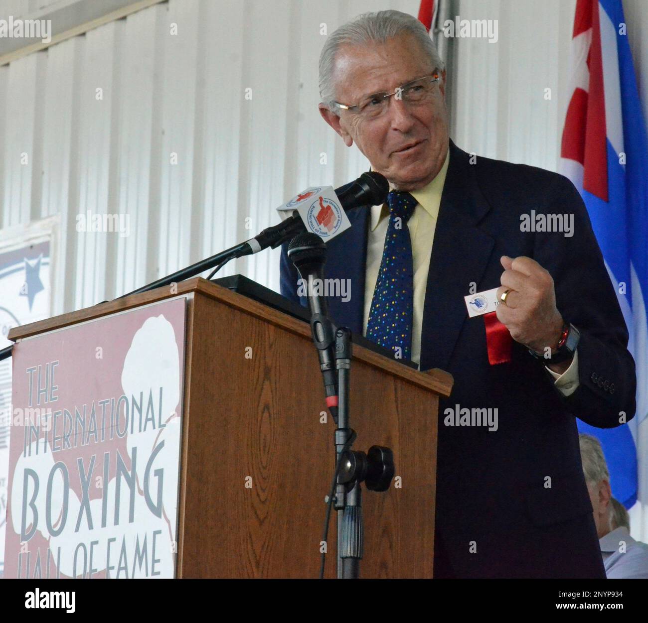 International Boxing Hall of Fame inductee Barry Tompkins gives his ...