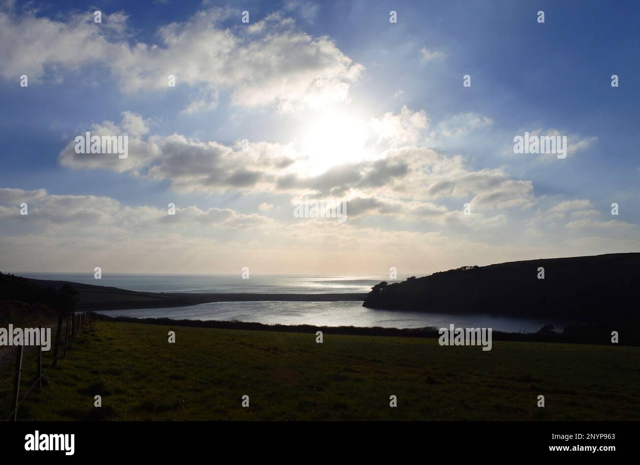 Loe Pool and Loe Bar, Cornwall, in evening light - John Gollop Stock ...