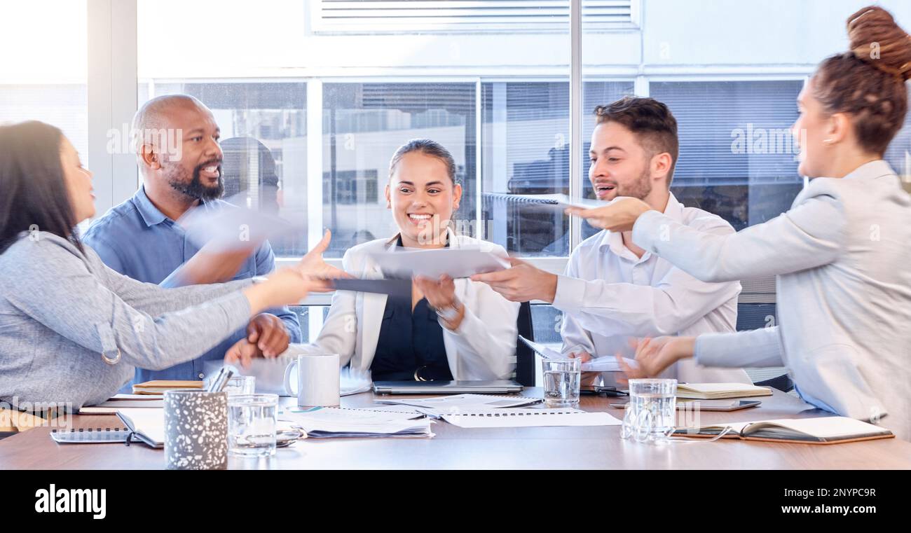 Business people, documents and collaboration in team planning, schedule ...