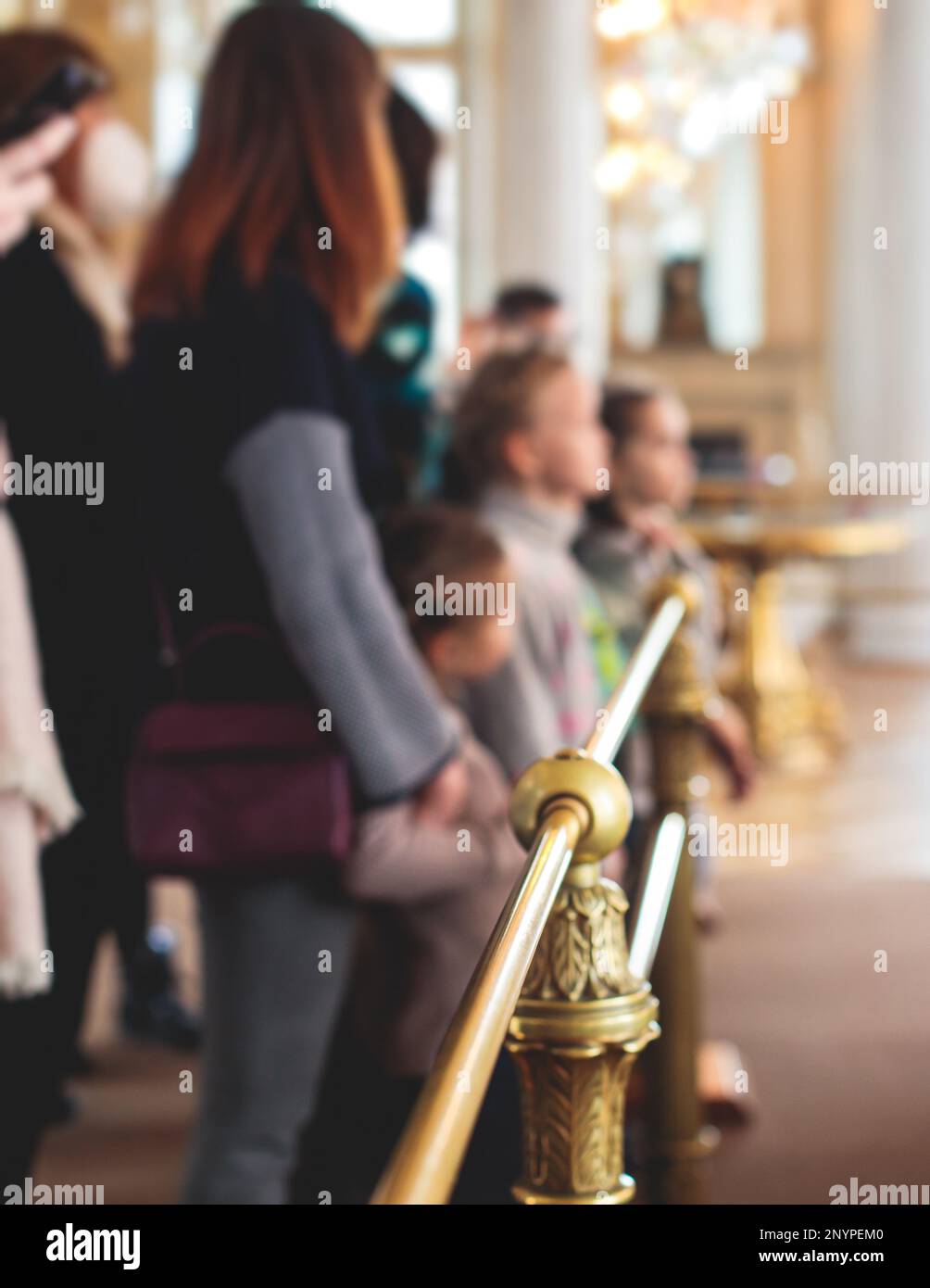 Group of kids children on excursion visit gallery museum with tour ...