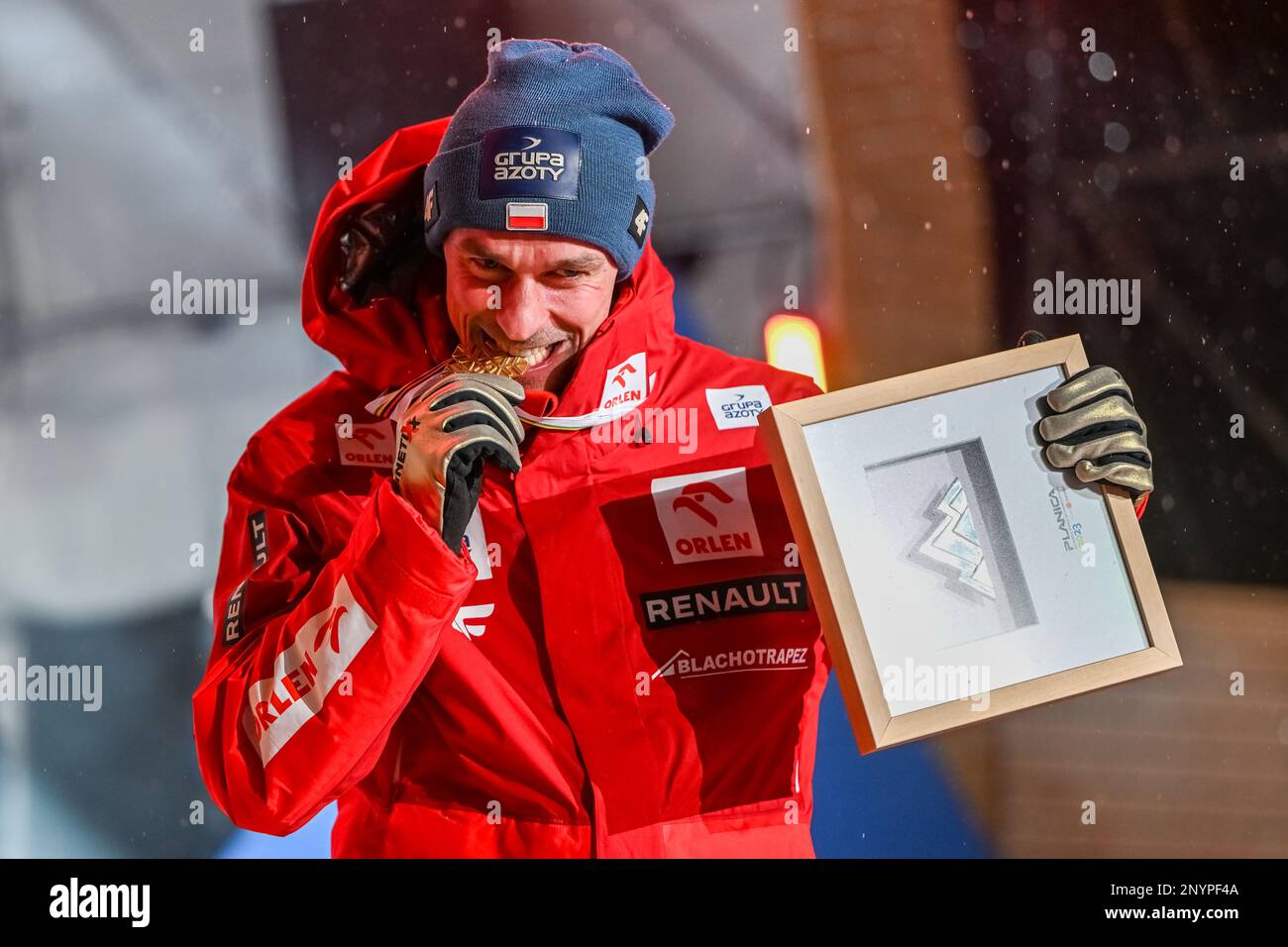 Planica, Slovenia. 01st Mar, 2023. Piotr Zyla of Poland poses with his ...