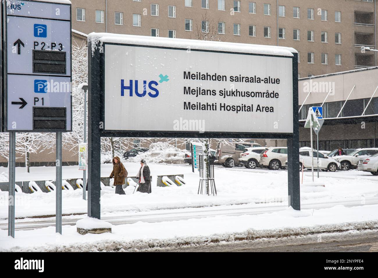 HUS Meilahti Hospital area sign in Helsinki, Finland Stock Photo - Alamy