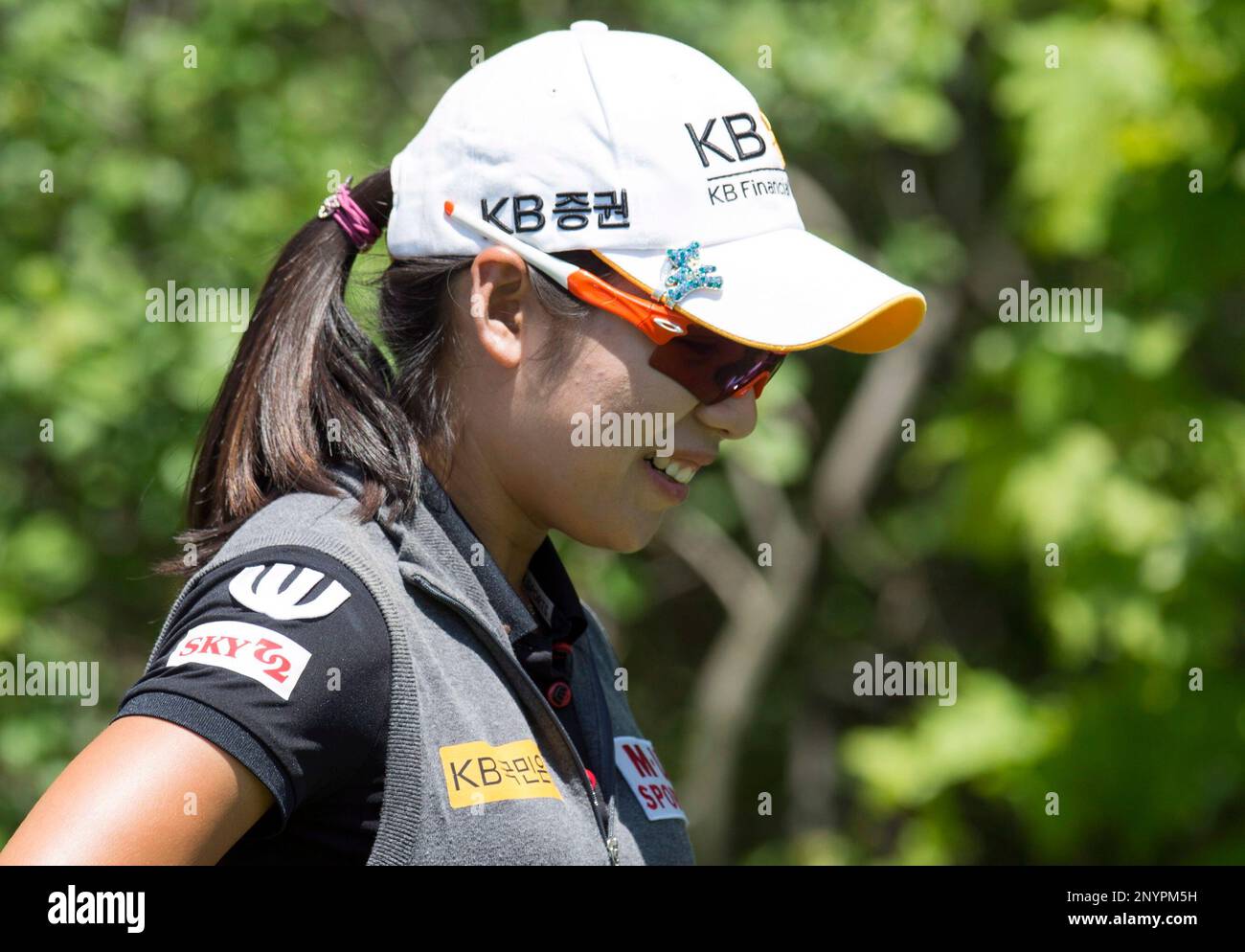 Mi Hyang Lee, of South Korea, smiles as she walks to the tee box on the ...