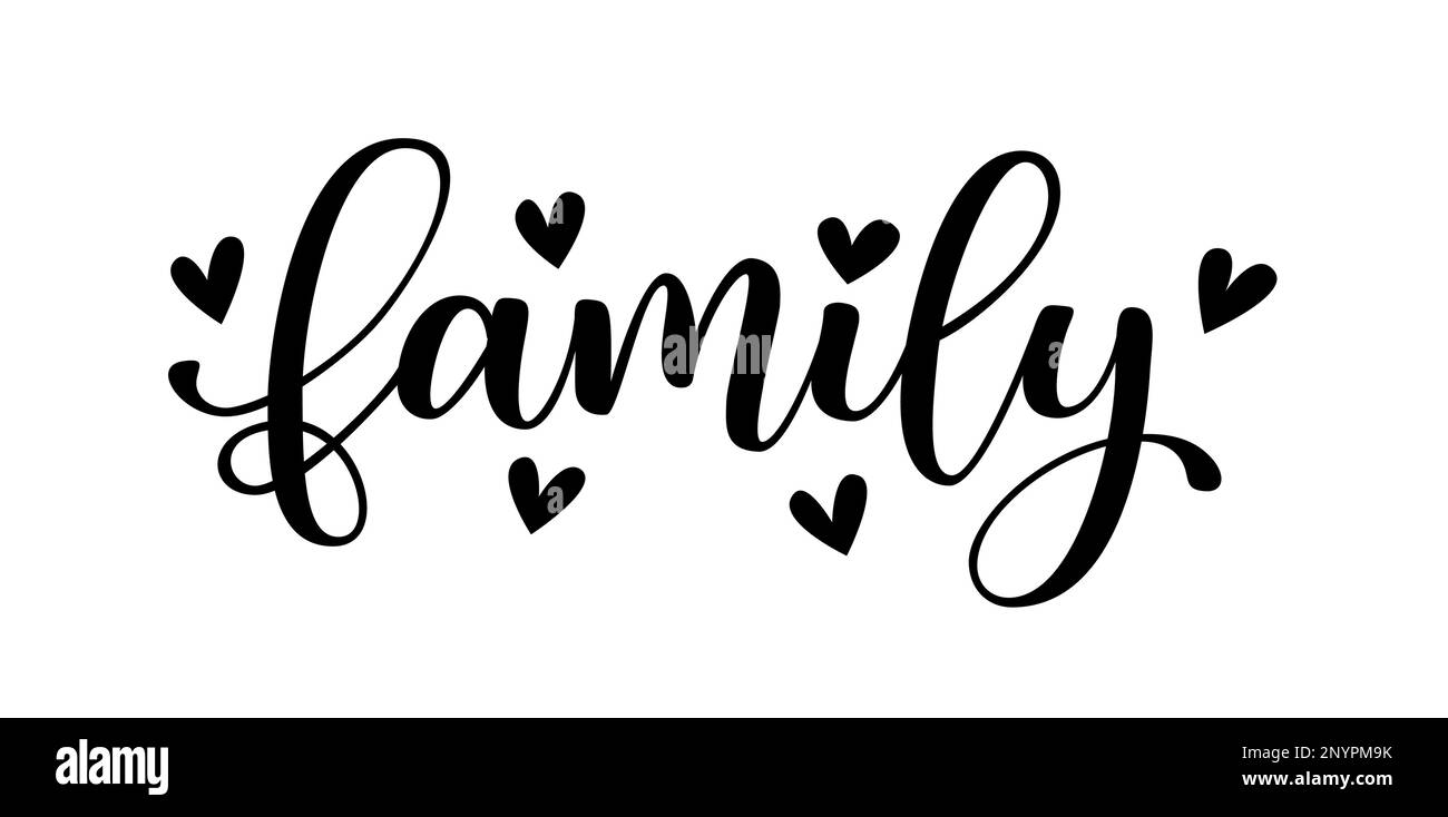 FAMILY text with hearts. Motivation quote. Family word. Hand lettering ...