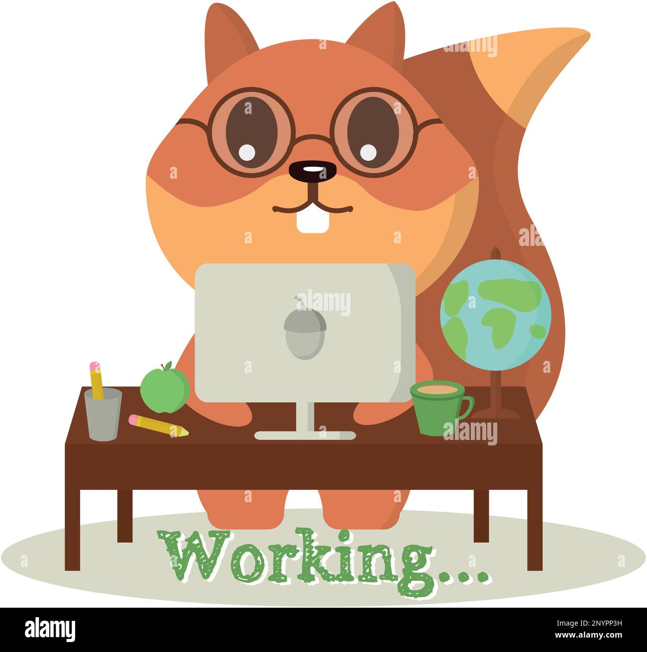 Squirrel works at the computer. Vector graphics on the theme of work ...