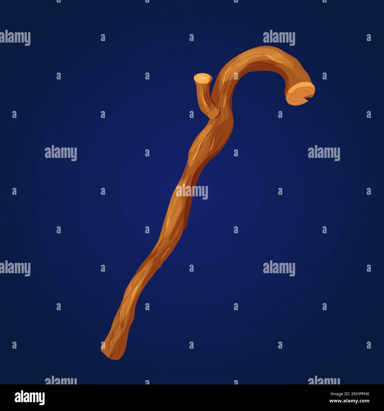 Cane wooden forest magic stick game icon, log wizard in comic cartoon ...