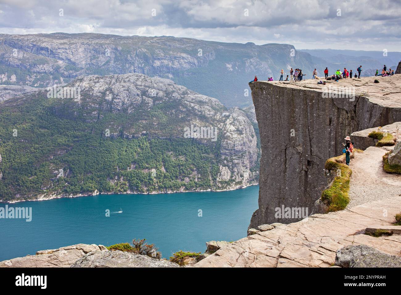 Preikestolen, Pulpit Rock, 600 meters over LyseFjord, Lyse Fjord, in Ryfylke district, Rogaland ...